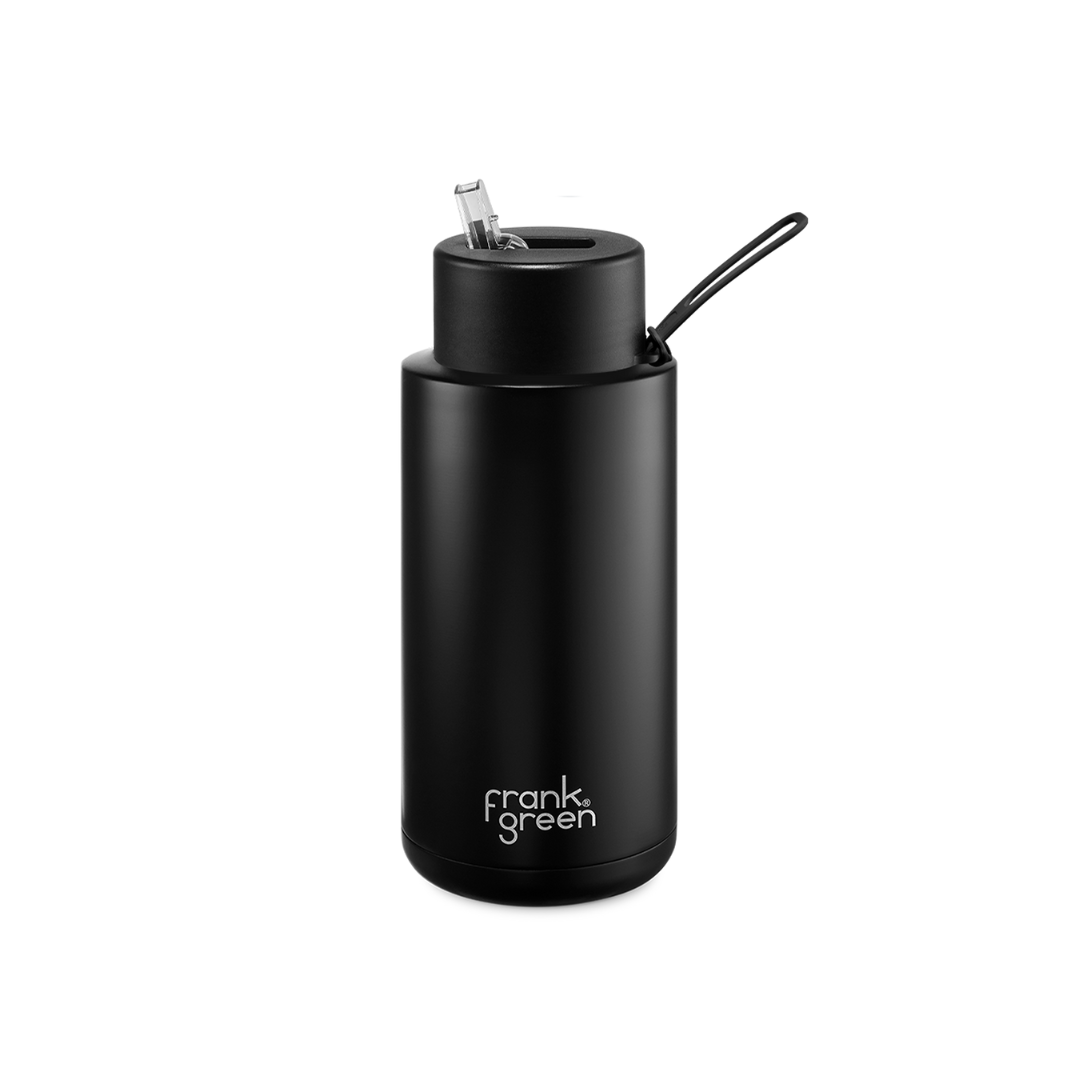 34oz Stainless Steel Ceramic Reusable Bottle Midnight With Straw Lid